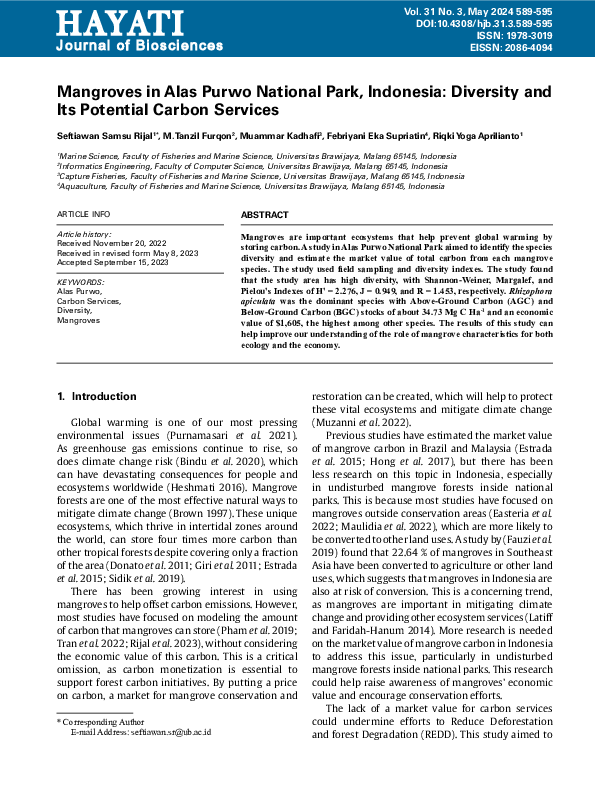 (PDF) Mangroves in Alas Purwo National Park, Indonesia: Diversity and Its Potential Carbon Services