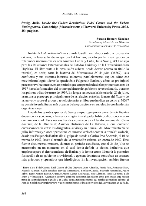 (PDF) Sweig, Julia. Inside the Cuban Revolution: Fidel Castro and the ...