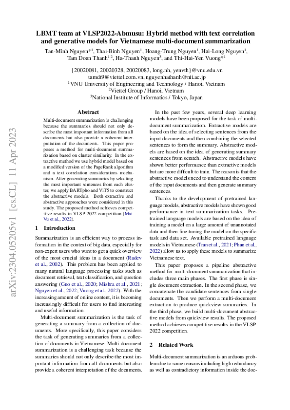 (PDF) LBMT team at VLSP2022-Abmusu: Hybrid method with text correlation and generative models ...