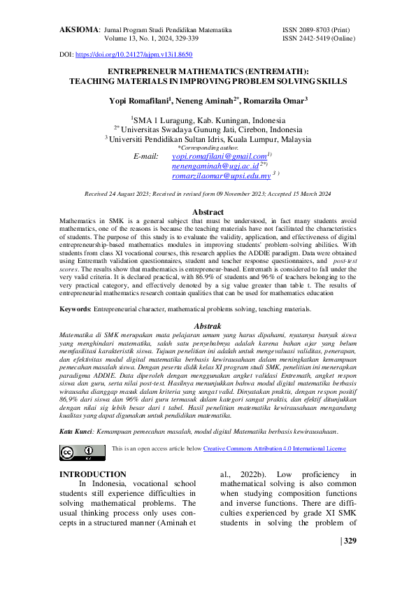 (PDF) Entrepreneur Mathematics (Entremath): Teaching Materials in ...