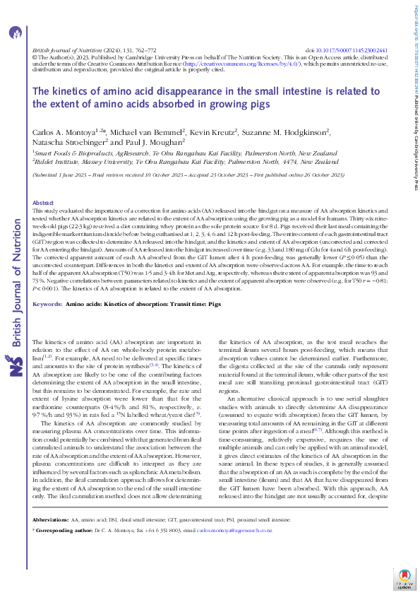 (PDF) The kinetics of amino acid disappearance in the small intestine ...