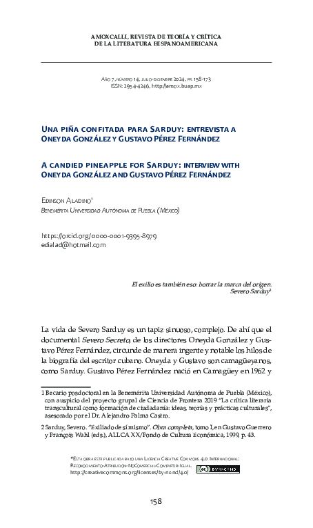 (PDF) Una piña confitada para Sarduy: entrevista a Oneyda González y ...