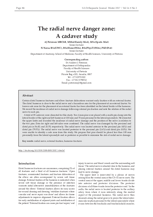 (PDF) The radial nerve danger zone: A cadaver study | Amanda Paterson ...