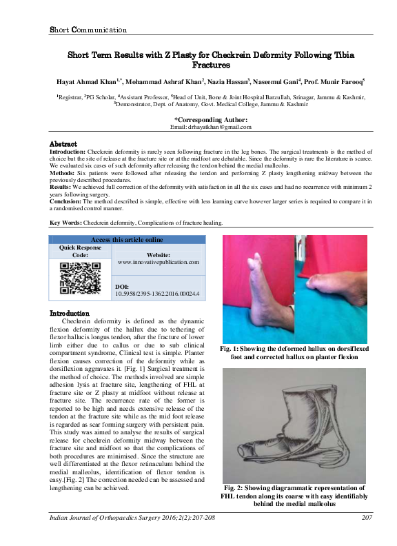 (PDF) Short Term Results with Z Plasty for Checkrein Deformity ...
