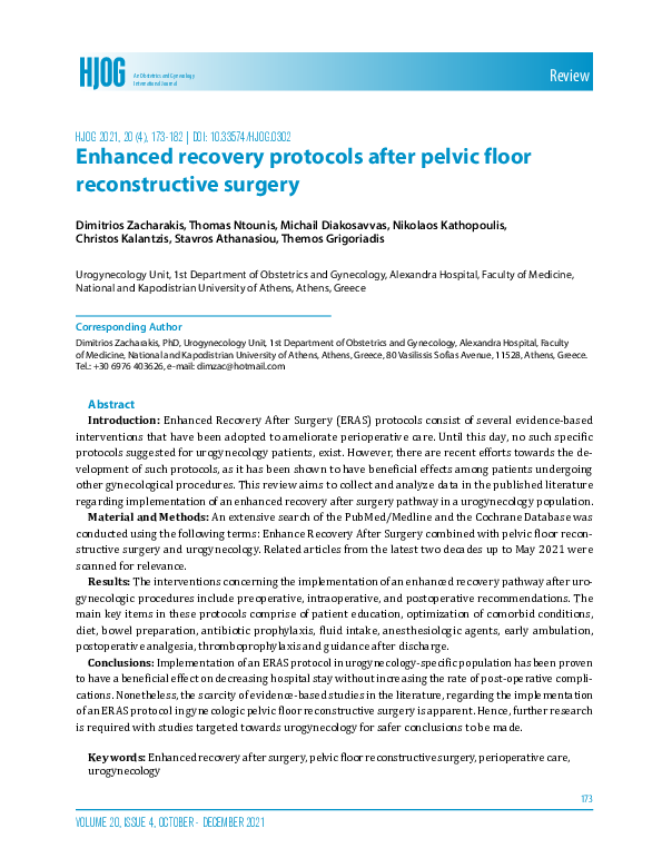 (PDF) Enhanced recovery protocols after pelvic floor reconstructive surgery