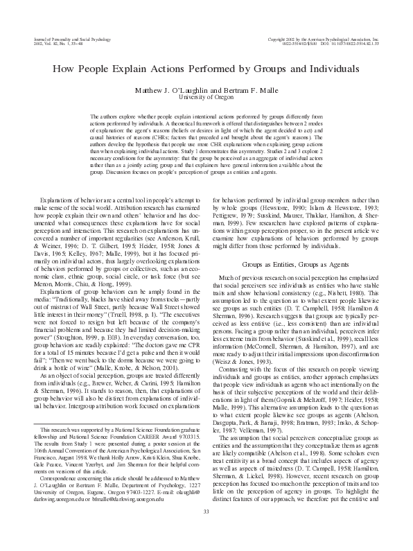 (PDF) How people explain actions performed by groups and individuals