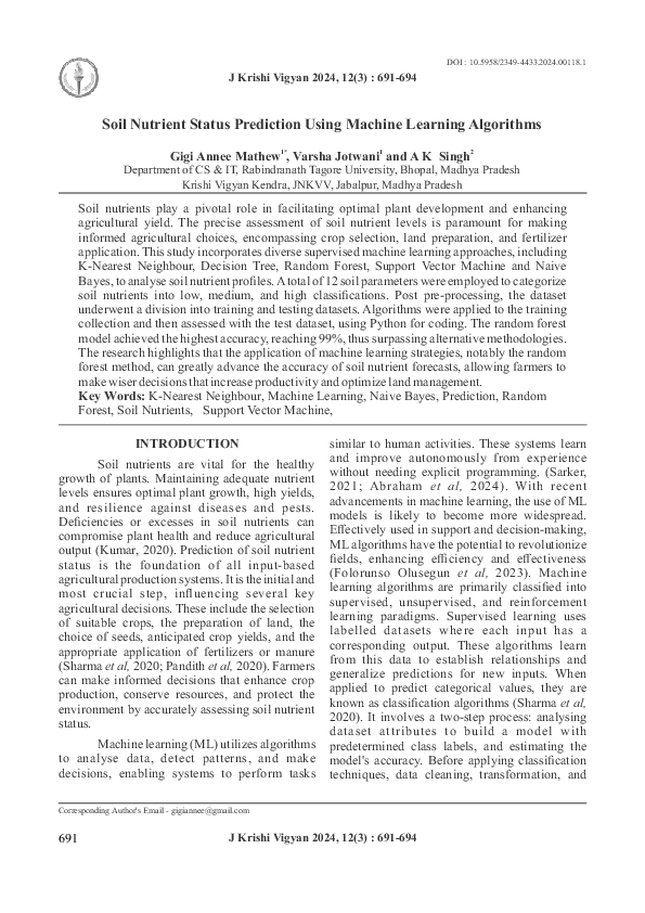 (PDF) Soil Nutrient Status Prediction Using Machine Learning Algorithms