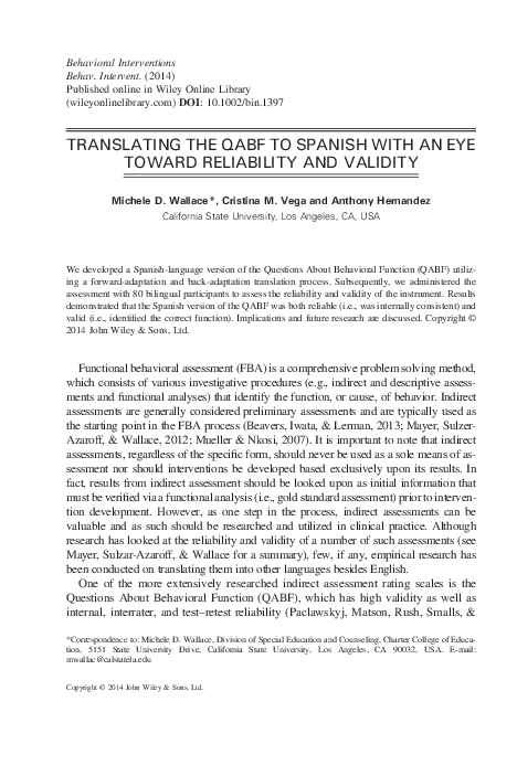 (PDF) Translating the Qabf to Spanish with an Eye Toward Reliability ...