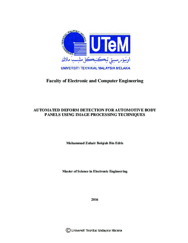 (PDF) Automated Deform Detection For Automotive Body Panels Using Image ...
