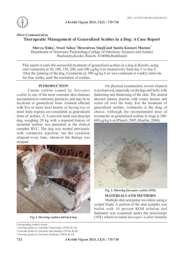 (PDF) Therapeutic Management of Generalized Scabies in a Dog: A Case Report