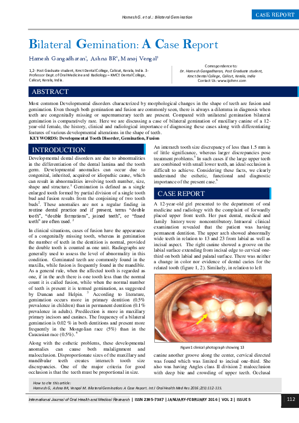 (PDF) Bilateral Gemination: A Case Report