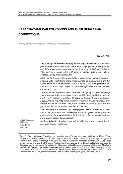 (PDF) Karachay-Malkar Folksongs and Their Hungarian Connections