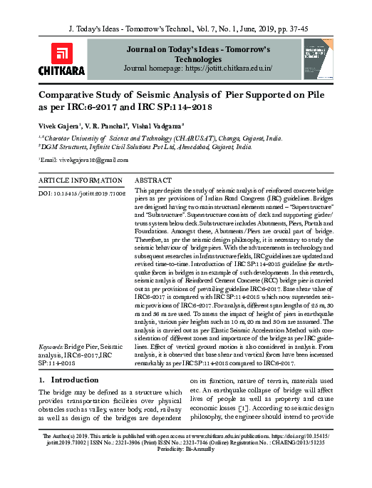 (PDF) Comparative Study of Seismic Analysis of Pier Supported on Pile as per IRC:6-2017 and IRC ...