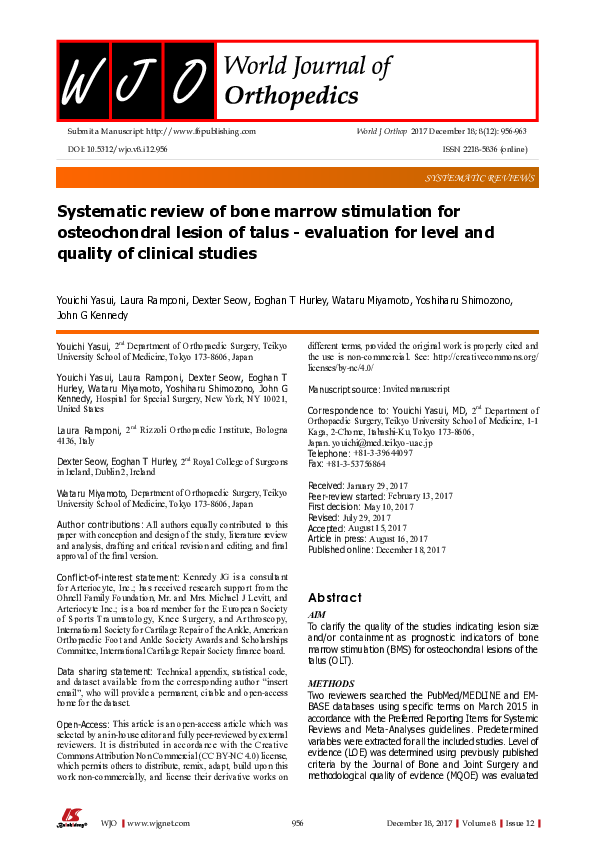 (PDF) Systematic review of bone marrow stimulation for osteochondral ...