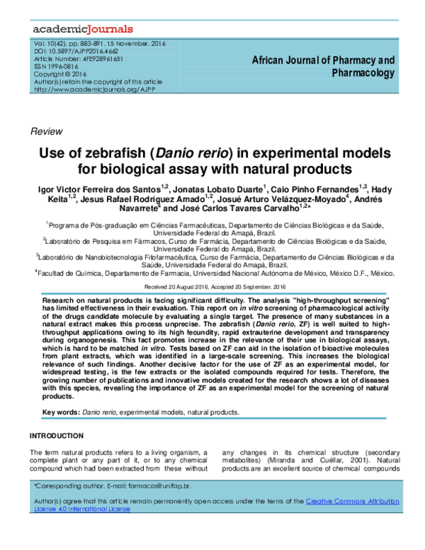 (PDF) Use of zebrafish (Danio rerio) in experimental models for ...