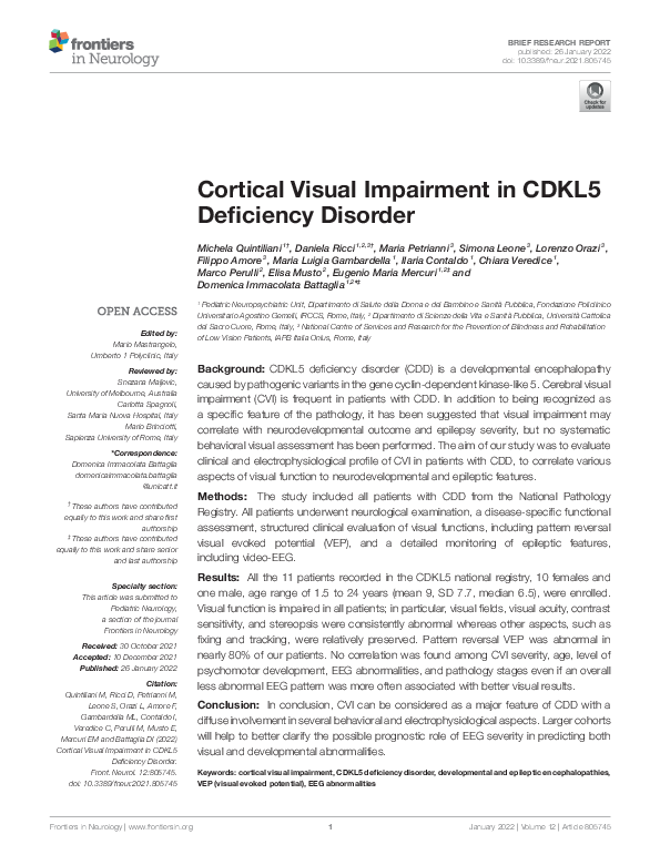 (PDF) Cortical Visual Impairment in CDKL5 Deficiency Disorder