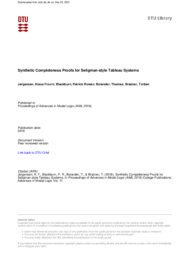 (PDF) Synthetic completeness proofs for Seligman-style tableau systems ...