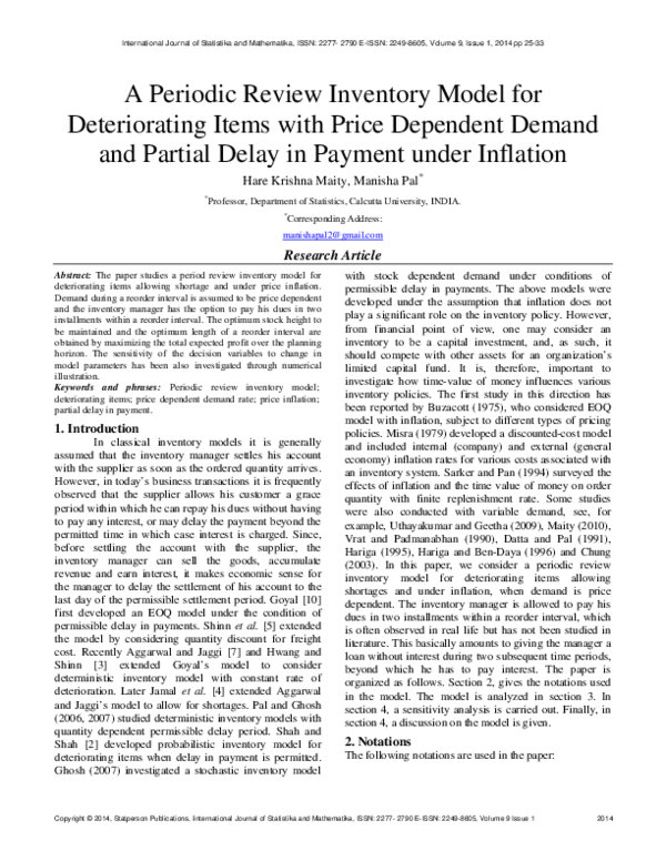 (PDF) A Periodic Review Inventory Model for Deteriorating Items with Price Dependent Demand and ...