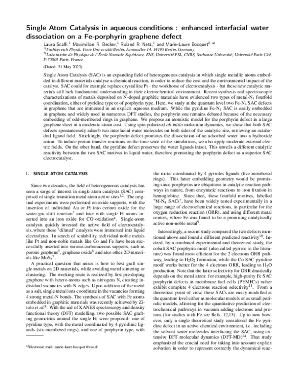 (PDF) Single Atom Catalysis in aqueous conditions: enhanced interfacial water dissociation on a ...