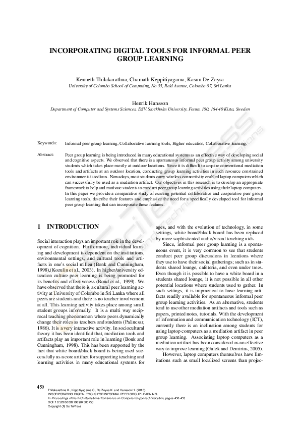 (PDF) Incorporating Digital Tools for Informal Peer Group Learning