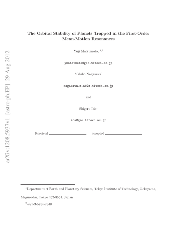 (PDF) The orbital stability of planets trapped in the first-order mean-motion resonances