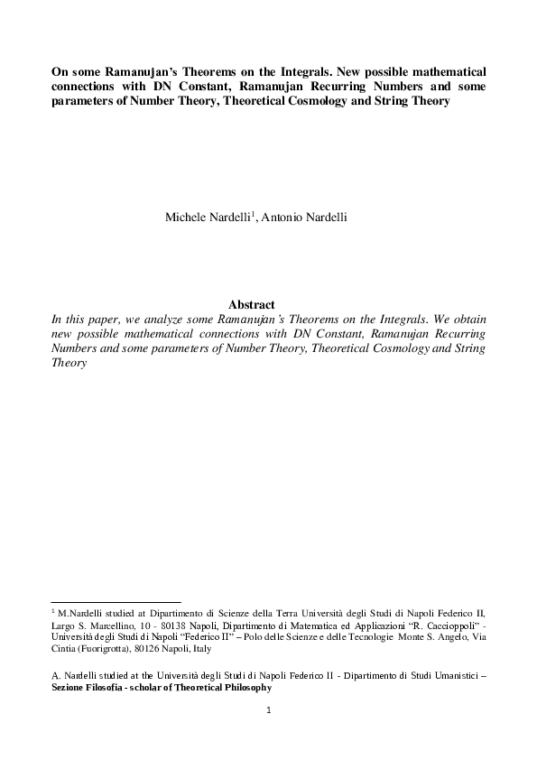 Pdf On Some Ramanujans Theorems On The Integrals New Possible Mathematical Connections With