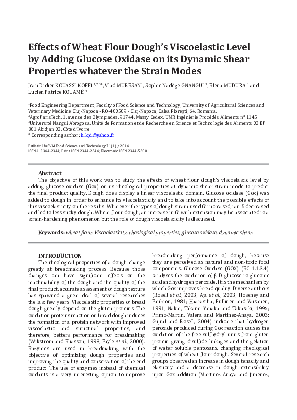 (PDF) Effects of Wheat Flour Dough’s Viscoelastic Level by Adding Glucose Oxidase on its Dynamic ...