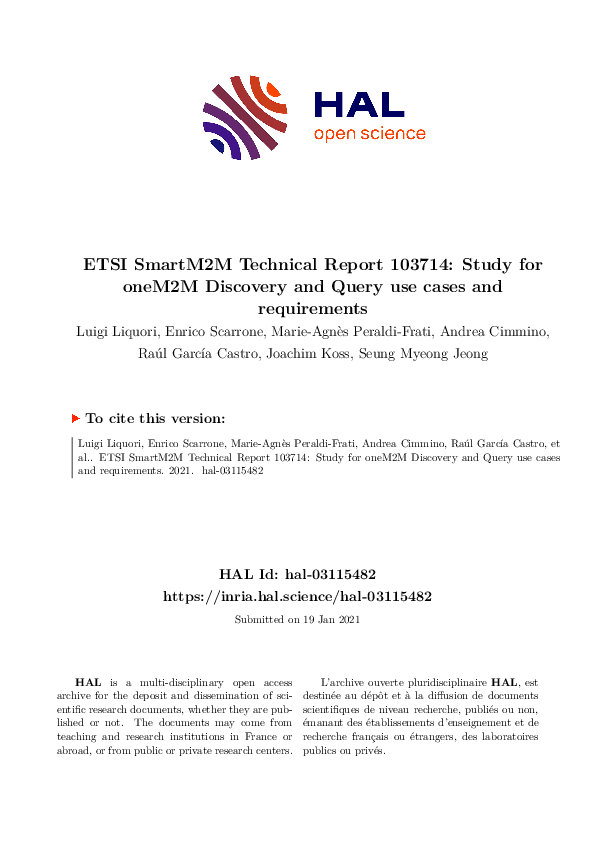 (PDF) ETSI SmartM2M Technical Report 103714: Study for oneM2M Discovery and Query use cases and ...