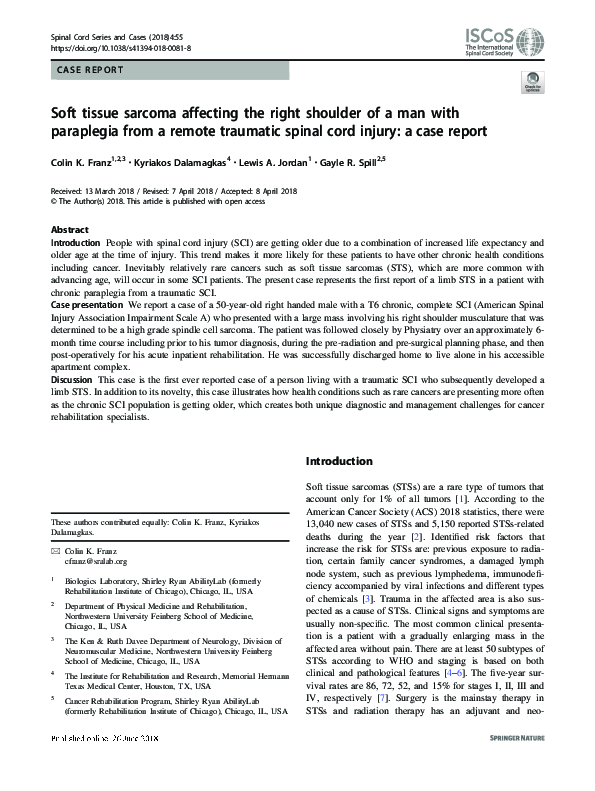 (PDF) Soft tissue sarcoma affecting the right shoulder of a man with ...