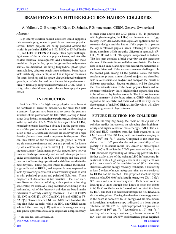 (PDF) Beam physics in future electron hadron colliders | Oliver Brüning ...