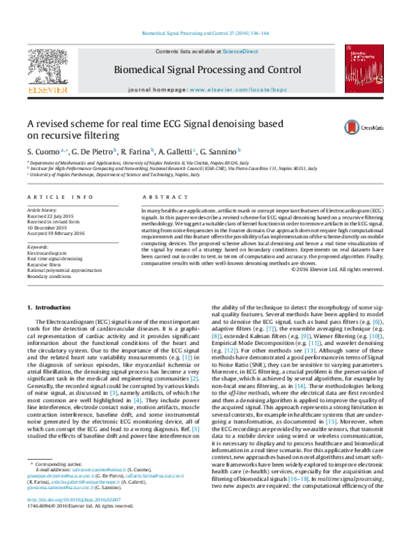 Pdf A Revised Scheme For Real Time Ecg Signal Denoising Based On Recursive Filtering