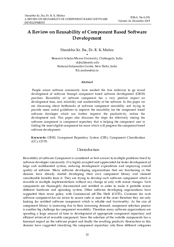 Pdf A Review On Reusability Of Component Based Software Development