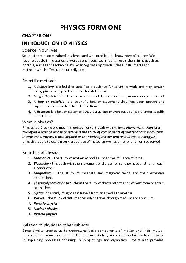 (PDF) Physics form 1 notes