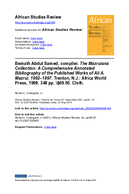 (PDF) The Mazruiana Collection: A Comprehensive Annotated Bibliography ...