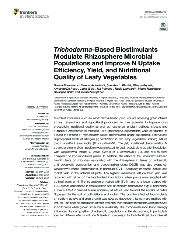 (PDF) Trichoderma-Based Biostimulants Modulate Rhizosphere Microbial Populations and Improve N ...