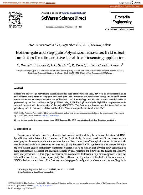 (PDF) Bottom-gate and Step-gate Polysilicon Nanowires Field Effect ...