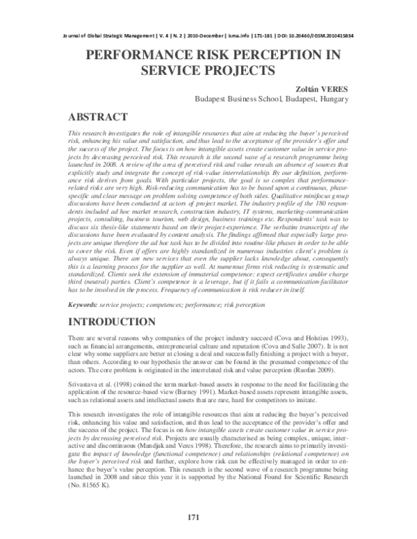 (PDF) Performance Risk Perception in Service Projects