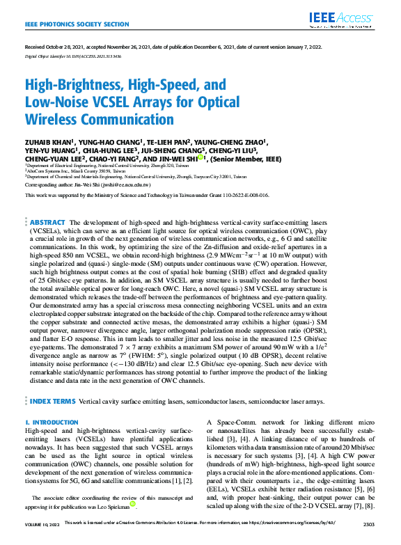 (PDF) High-Brightness, High-Speed, and Low-Noise VCSEL Arrays for ...