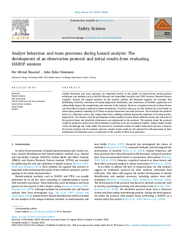 (PDF) Analyst behaviour and team processes during hazard analysis: The ...