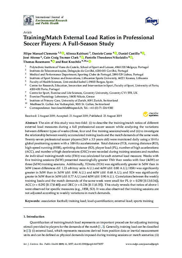 (PDF) Training/Match External Load Ratios in Professional Soccer ...