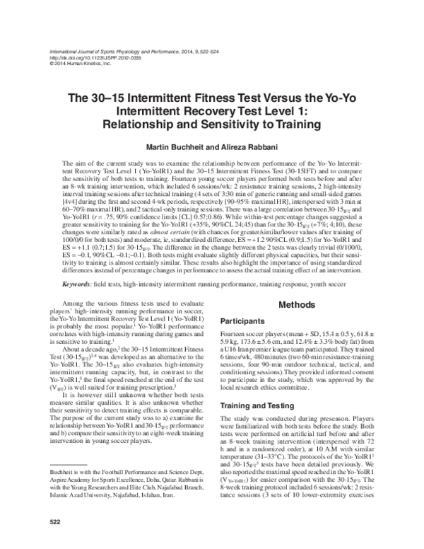 (PDF) The 30-15 Intermittent Fitness Test versus the Yo-Yo Intermittent ...