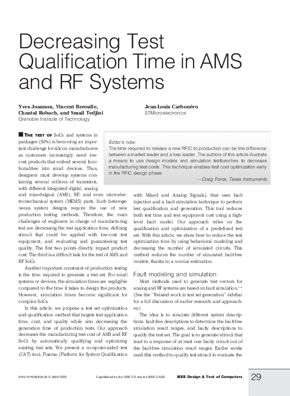 (PDF) Decreasing Test Qualification Time in AMS and RF Systems