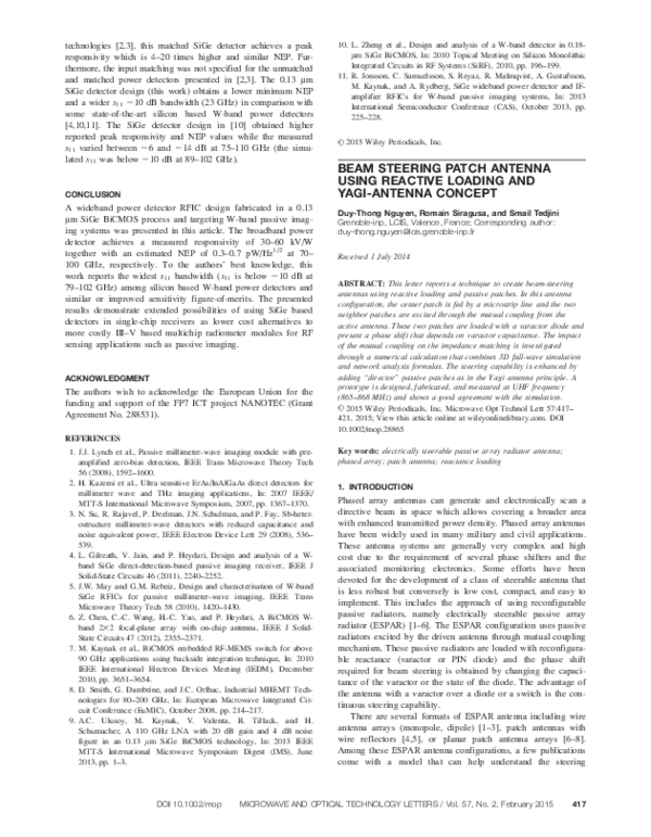 (PDF) Beam steering patch antenna using reactive loading and Yagi ...