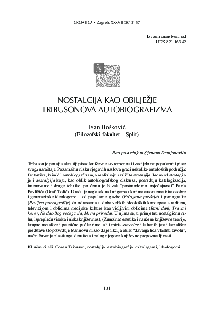 (PDF) Nostalgia as a feature of Tribuson’s autobiographism