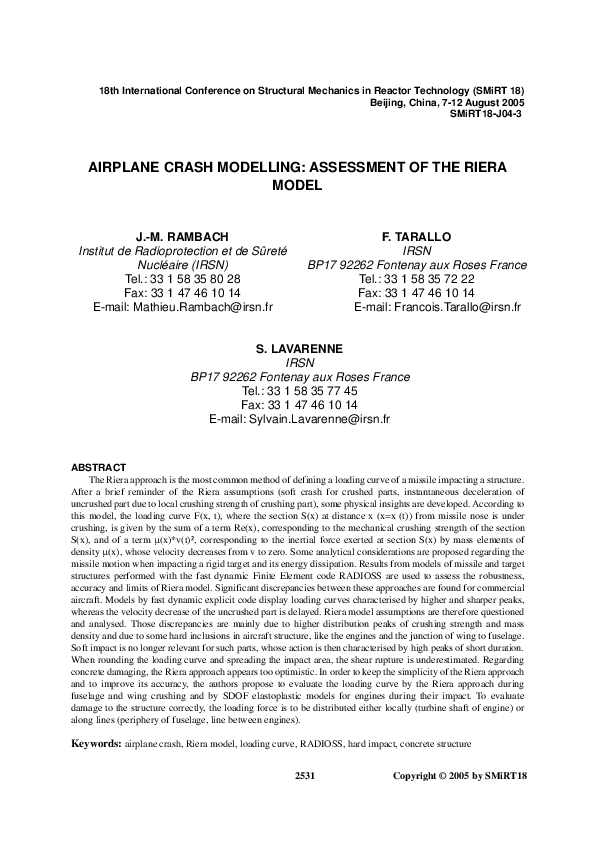(PDF) Airplane crash modelling: assessment of the riera model