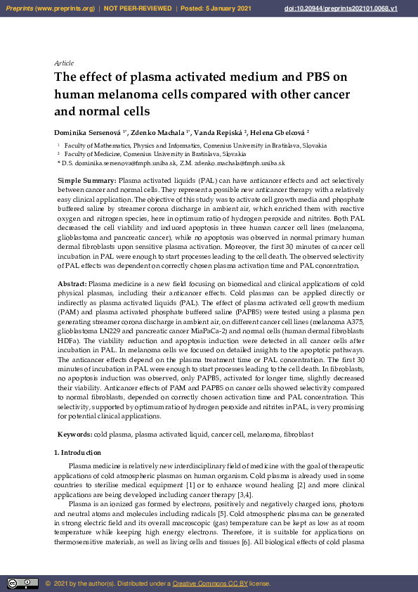 (PDF) The Effect of Plasma Activated Medium and PBS on Human Melanoma ...