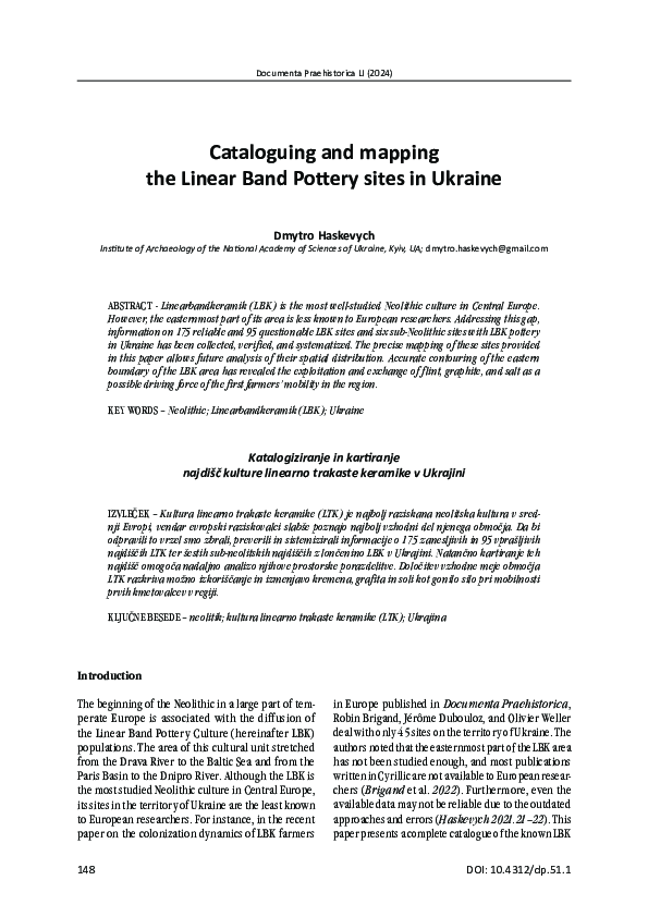 (PDF) Cataloguing and mapping the Linear Band Pottery sites in Ukraine