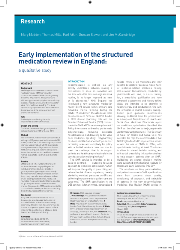 (PDF) Early implementation of the structured medication review in ...