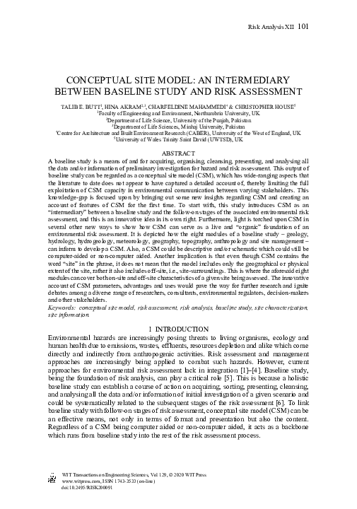 (PDF) Conceptual Site Model: An Intermediary Between Baseline Study and ...