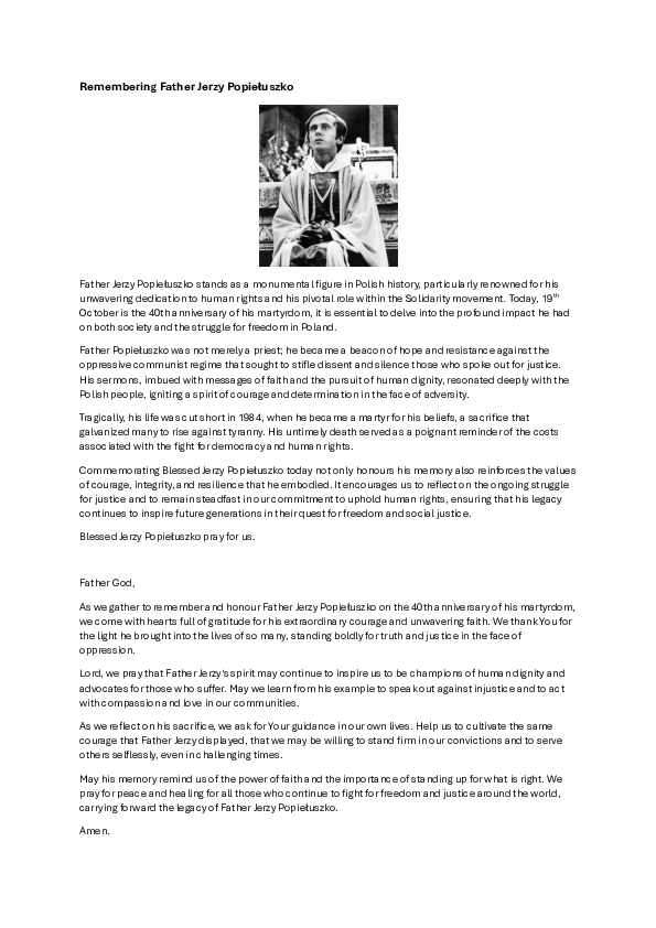 (PDF) Remembering Father Jerzy Popiełuszko